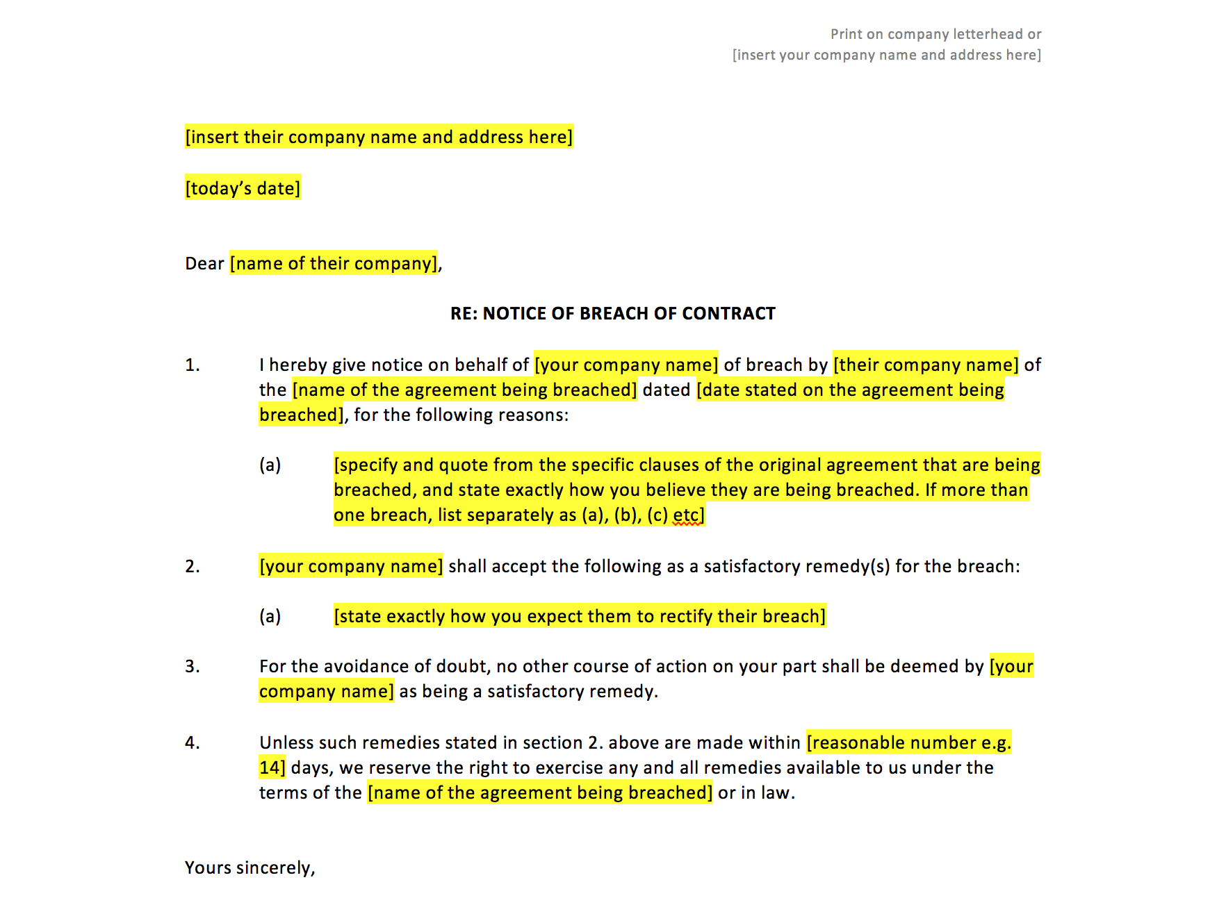 Breach Of Contract Notice Template UK Template Agreements And Sample
