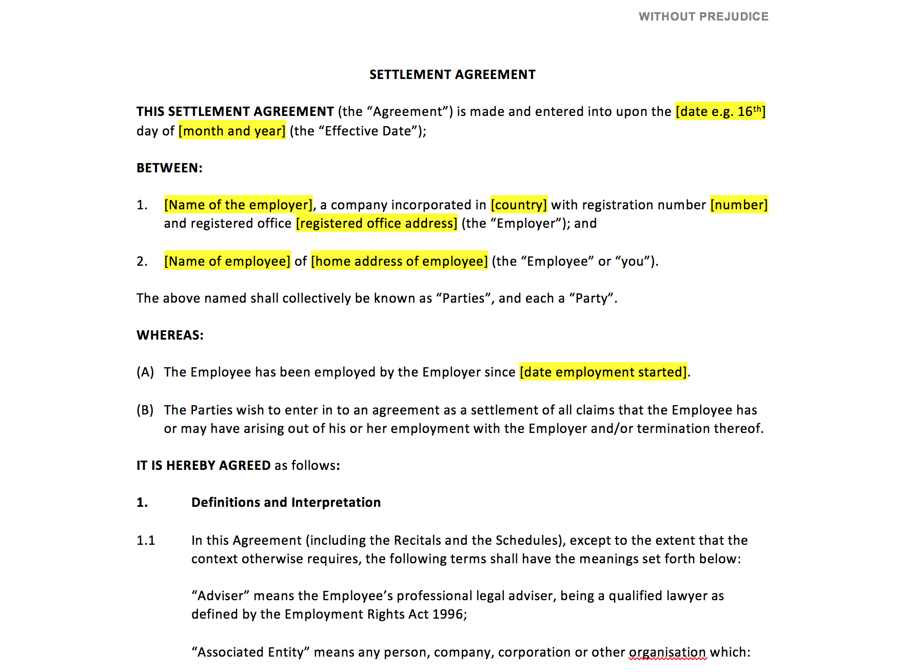 Settlement Agreement Template UK Template Agreements And Sample Contracts Settlement Agreement Template UK Template Agreements And Sample Contracts